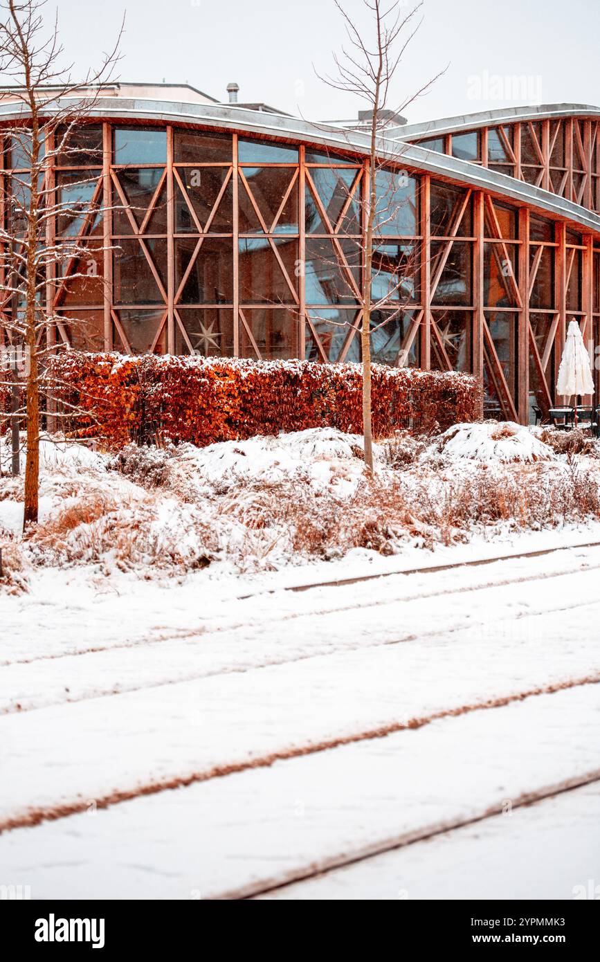 Snowy rooftops of traditional Danish buildings near Hans Christian ...