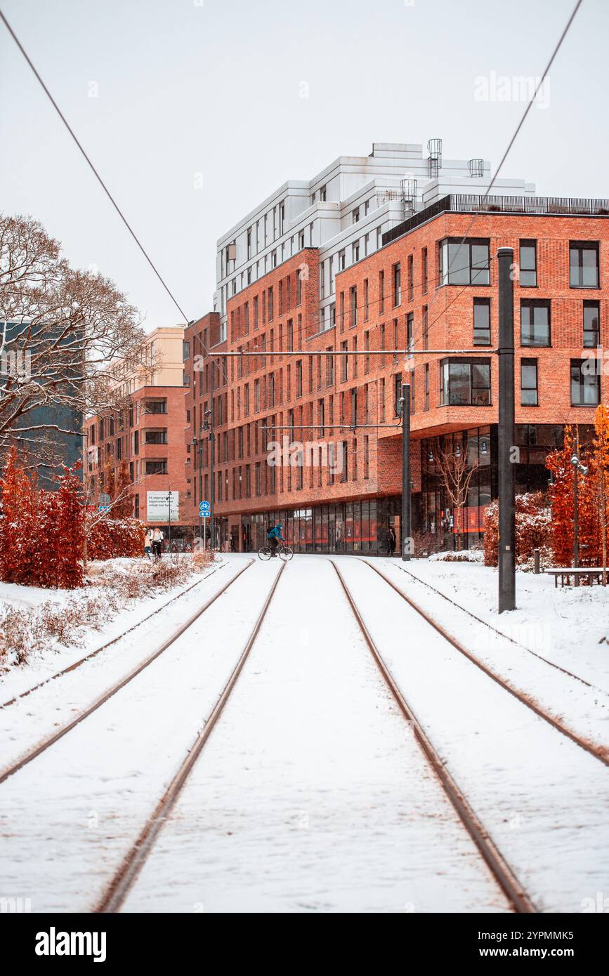 Snowy rooftops of traditional Danish buildings near Hans Christian ...