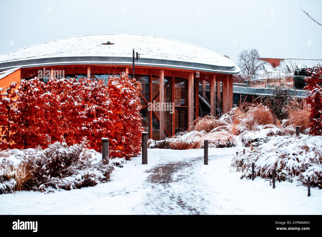 Snowy rooftops of traditional Danish buildings near Hans Christian ...