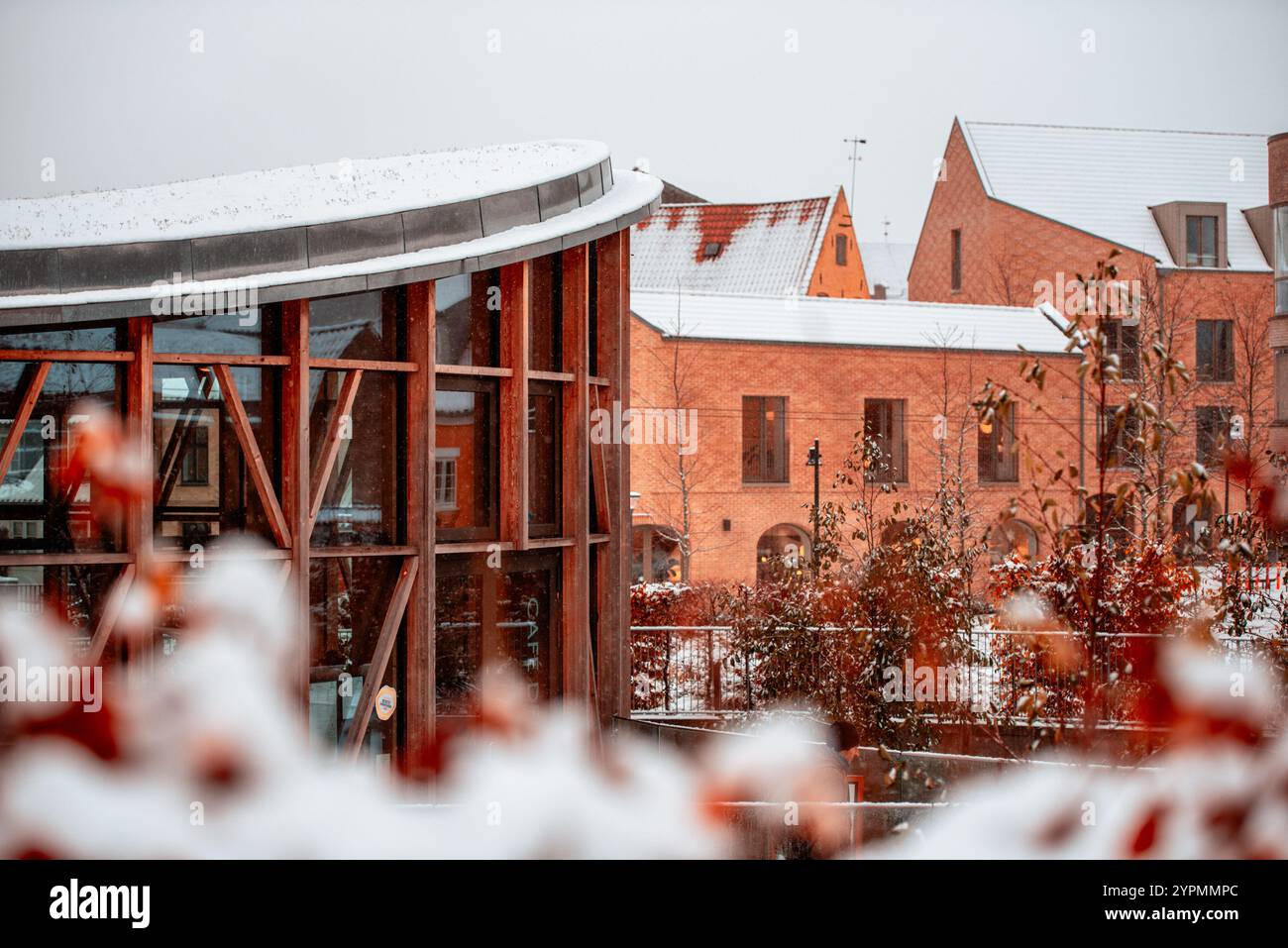 Snowy rooftops of traditional Danish buildings near Hans Christian ...