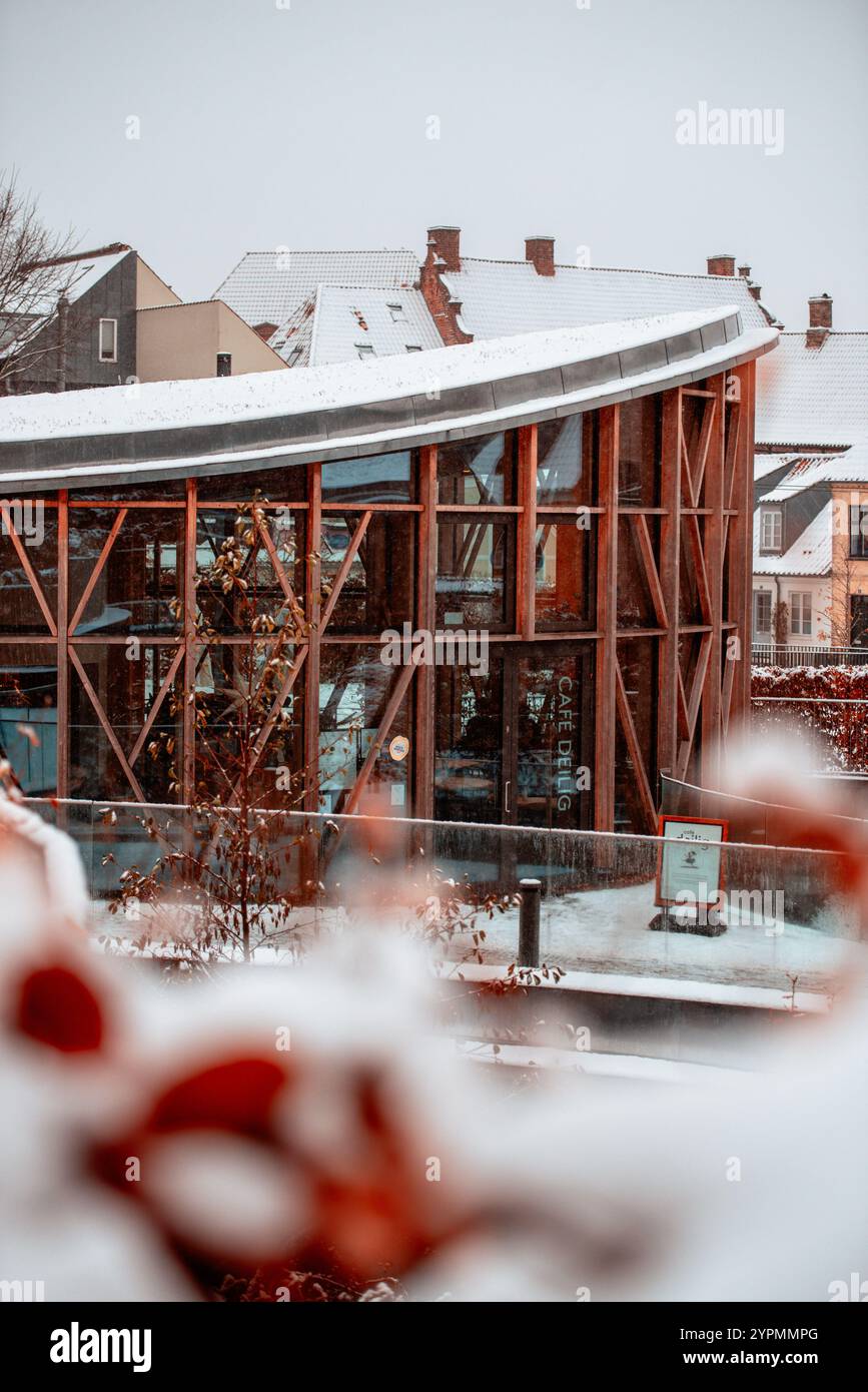 Snowy rooftops of traditional Danish buildings near Hans Christian ...