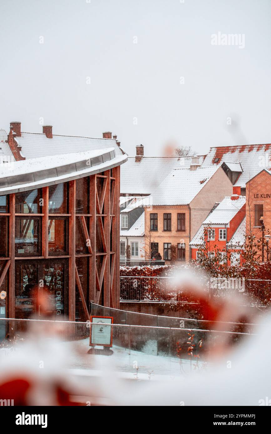 Snowy rooftops of traditional Danish buildings near Hans Christian ...