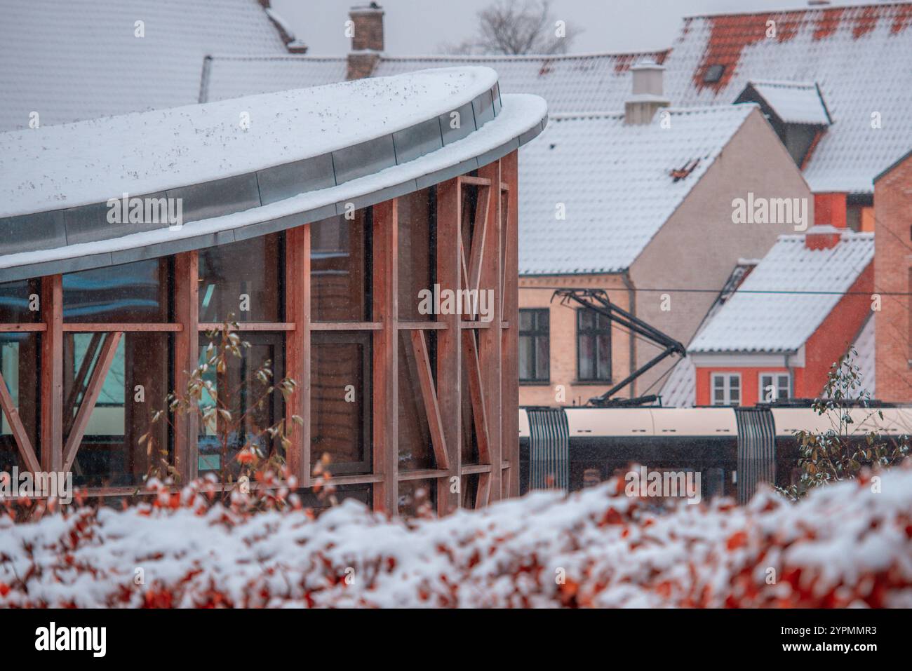 Snowy rooftops of traditional Danish buildings near Hans Christian ...