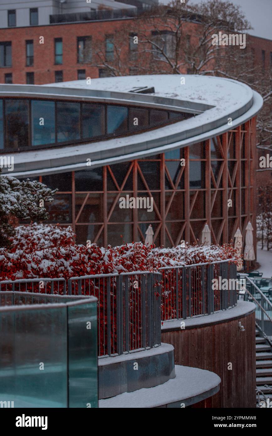 Snowy rooftops of traditional Danish buildings near Hans Christian ...