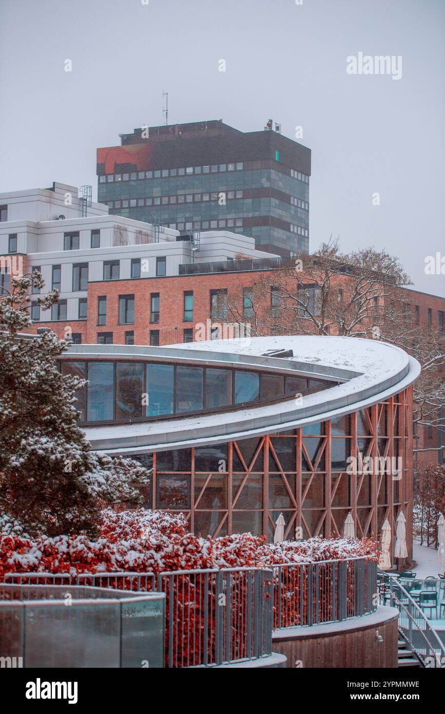 Snowy rooftops of traditional Danish buildings near Hans Christian ...