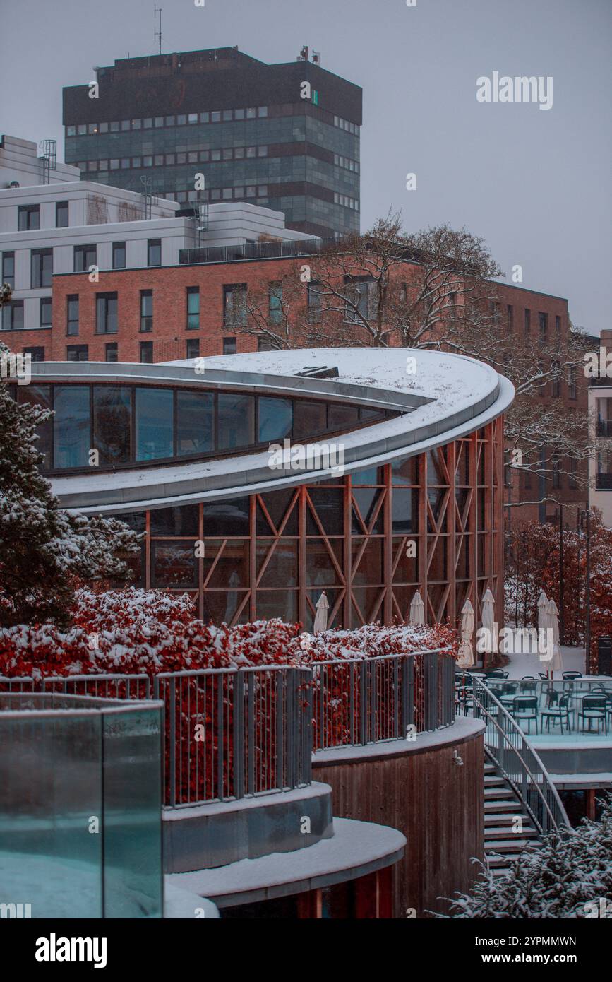 Snowy rooftops of traditional Danish buildings near Hans Christian ...