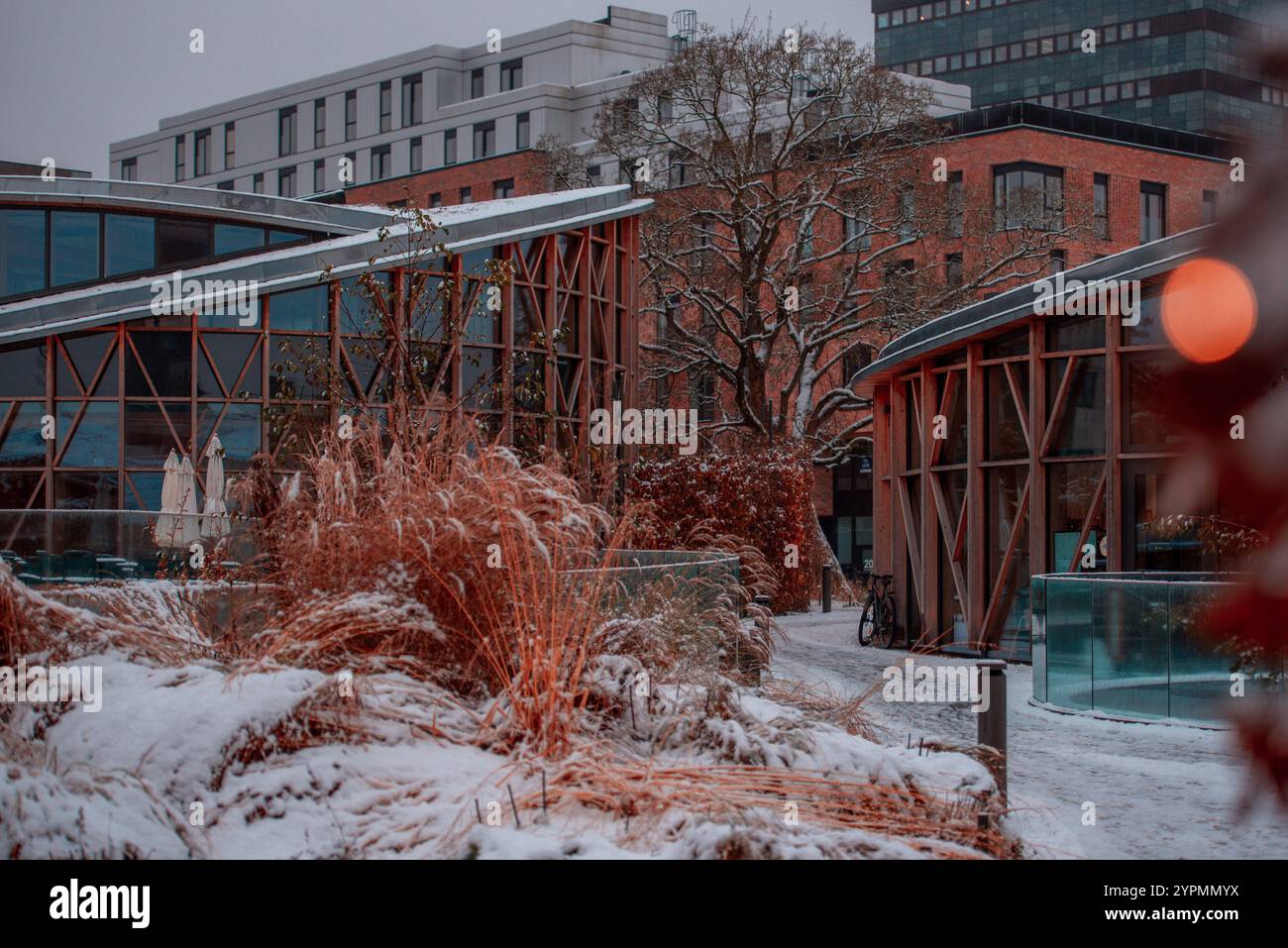 Snowy rooftops of traditional Danish buildings near Hans Christian ...