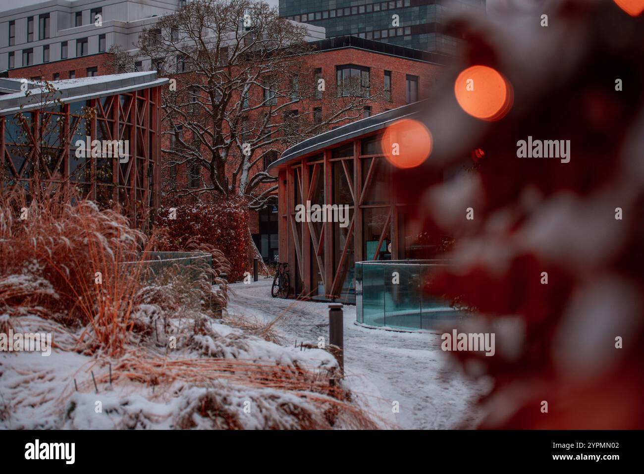Snowy rooftops of traditional Danish buildings near Hans Christian ...