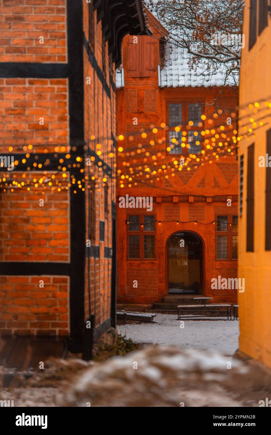 Snow-covered Scandinavian streets in Odense, Denmark, featuring ...