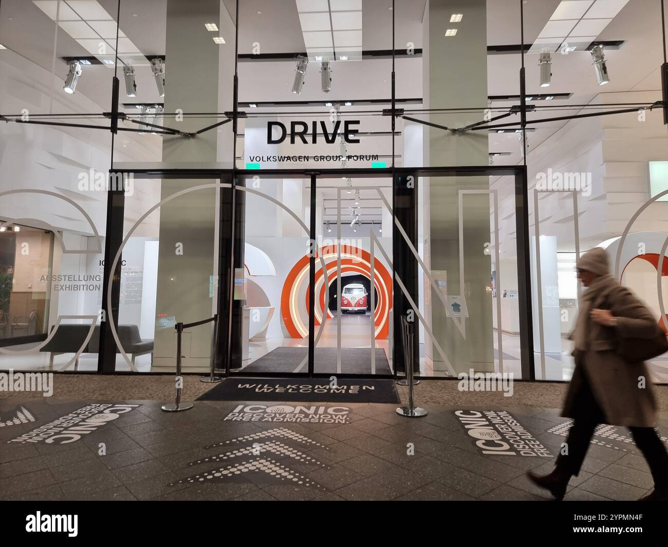 Glass entrance to DRIVE, Volkswagen Group Forum (during the ICONIC ...