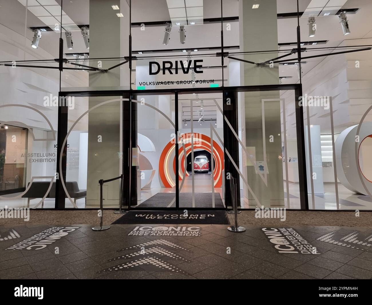 Glass entrance to DRIVE, Volkswagen Group Forum (during the ICONIC ...