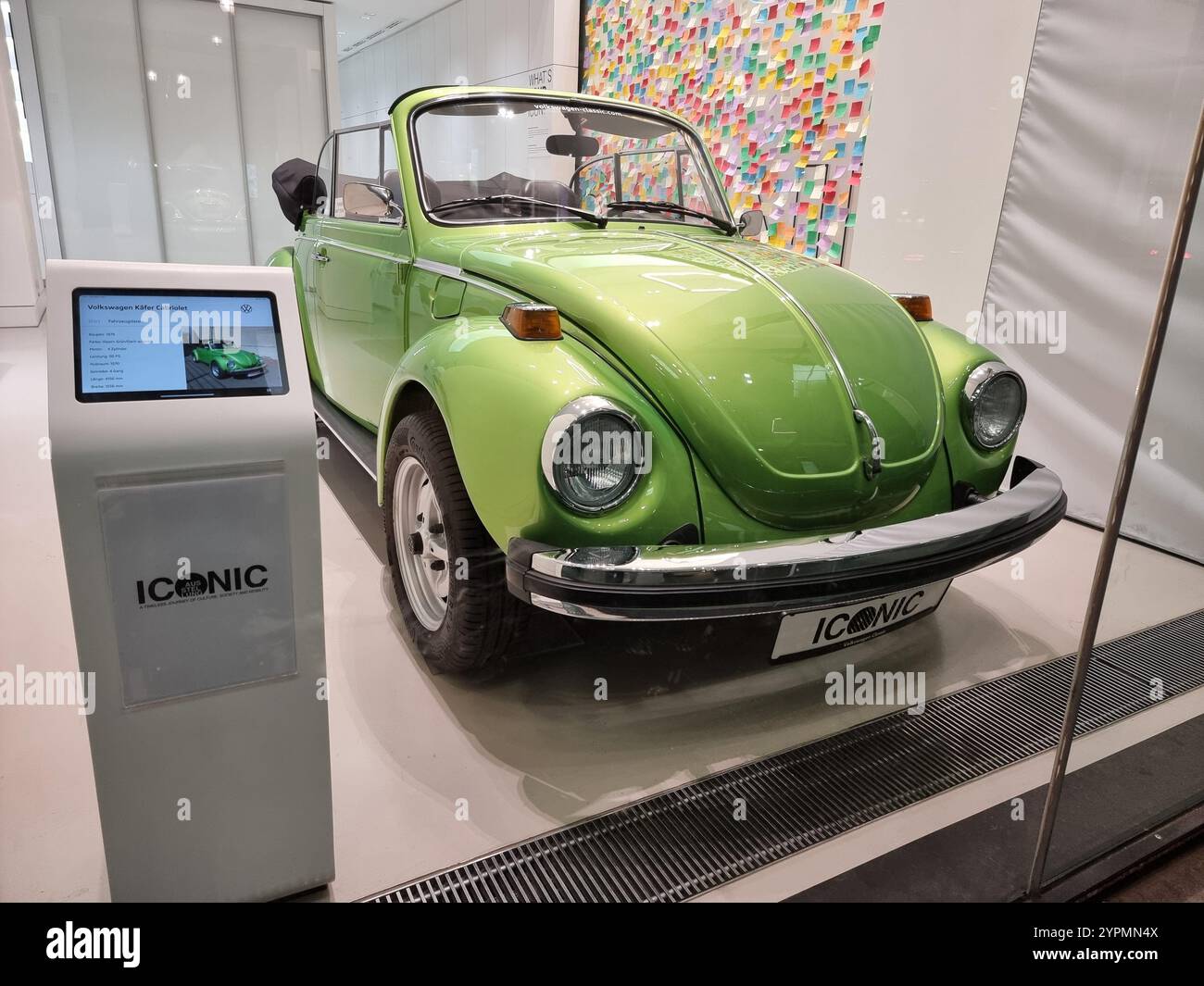 Classic green VW Beetle cabriolet at the Volkswagen Iconic exhibition ...