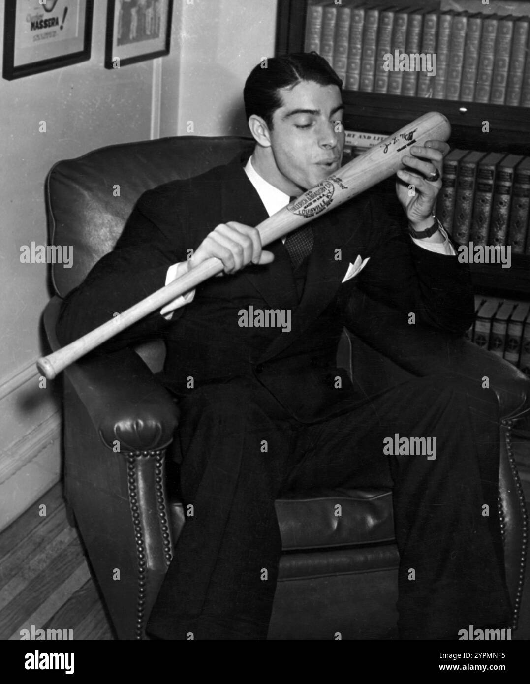Joe DiMaggio, centerfielder with the New York Yankees, wearing a suit ...