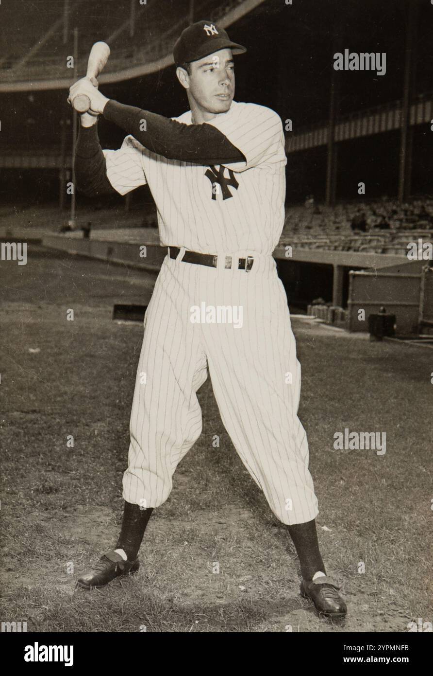 Joe DiMaggio, dressed in New York Yankee uniform, ready to hit a ...