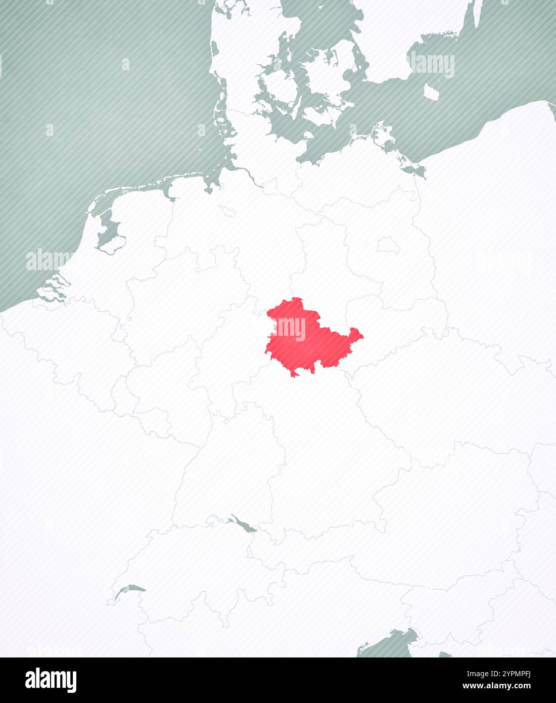Thuringia on the map of Germany with softly striped vintage background ...