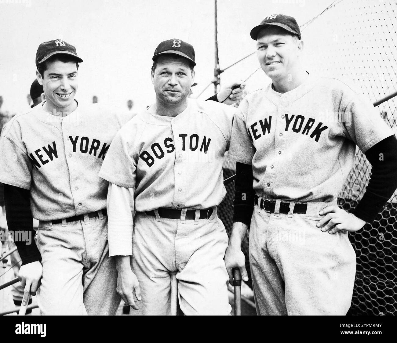 Baseball legends, Joe DiMaggio, Jimmie Foxx and Johnny Mize Stock Photo ...
