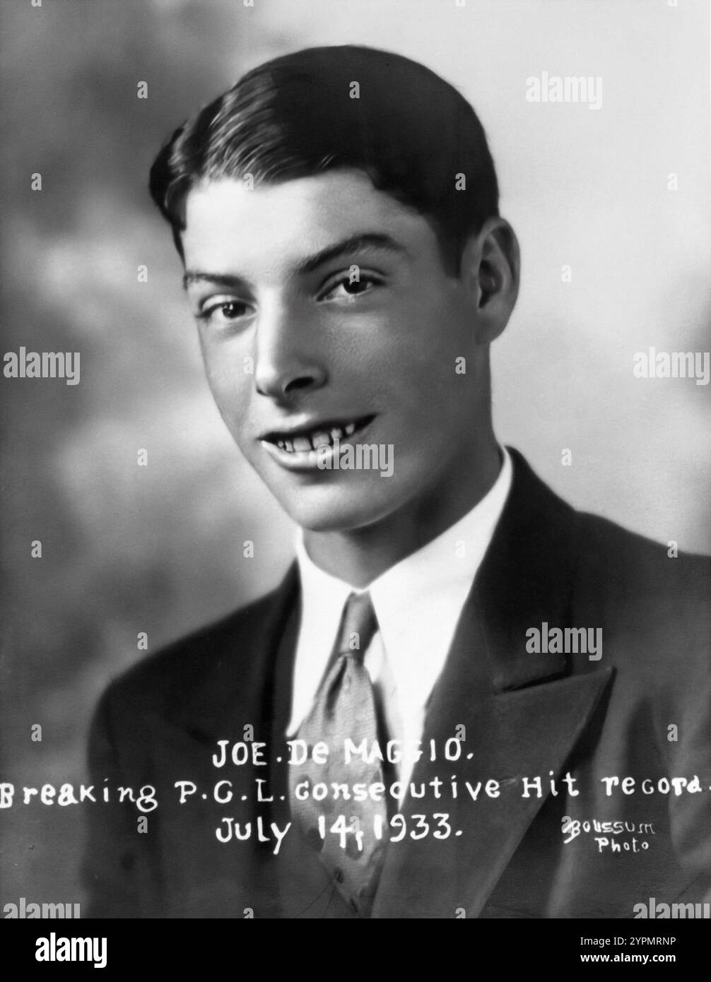 Joe DiMaggio 1933 - noting his P.C.L. consecutive hit record (his name ...
