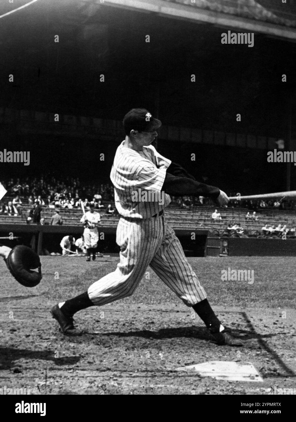 New York Yankee Joe Dimaggio hits a baseball, Yankee Stadium 1938 Stock ...