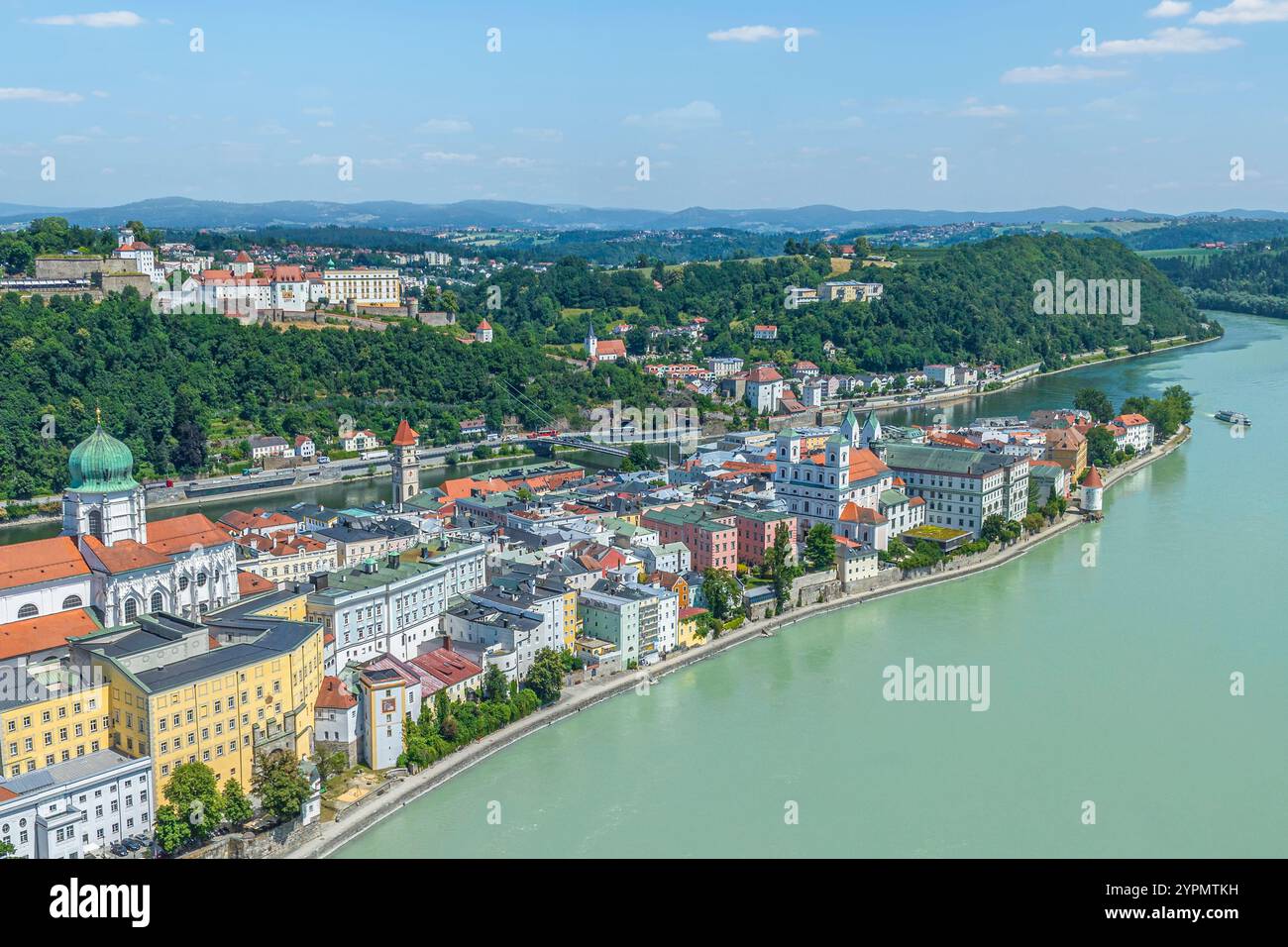 Aerial view of the three-river city of Passau in Lower Bavaria around ...