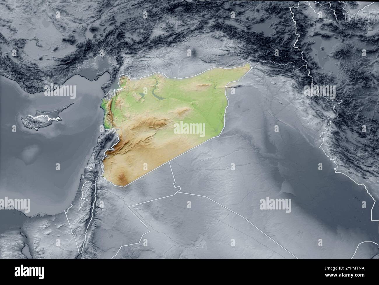 Physical map of Syria, satellite view of the Middle East, Asia. Lebanon ...