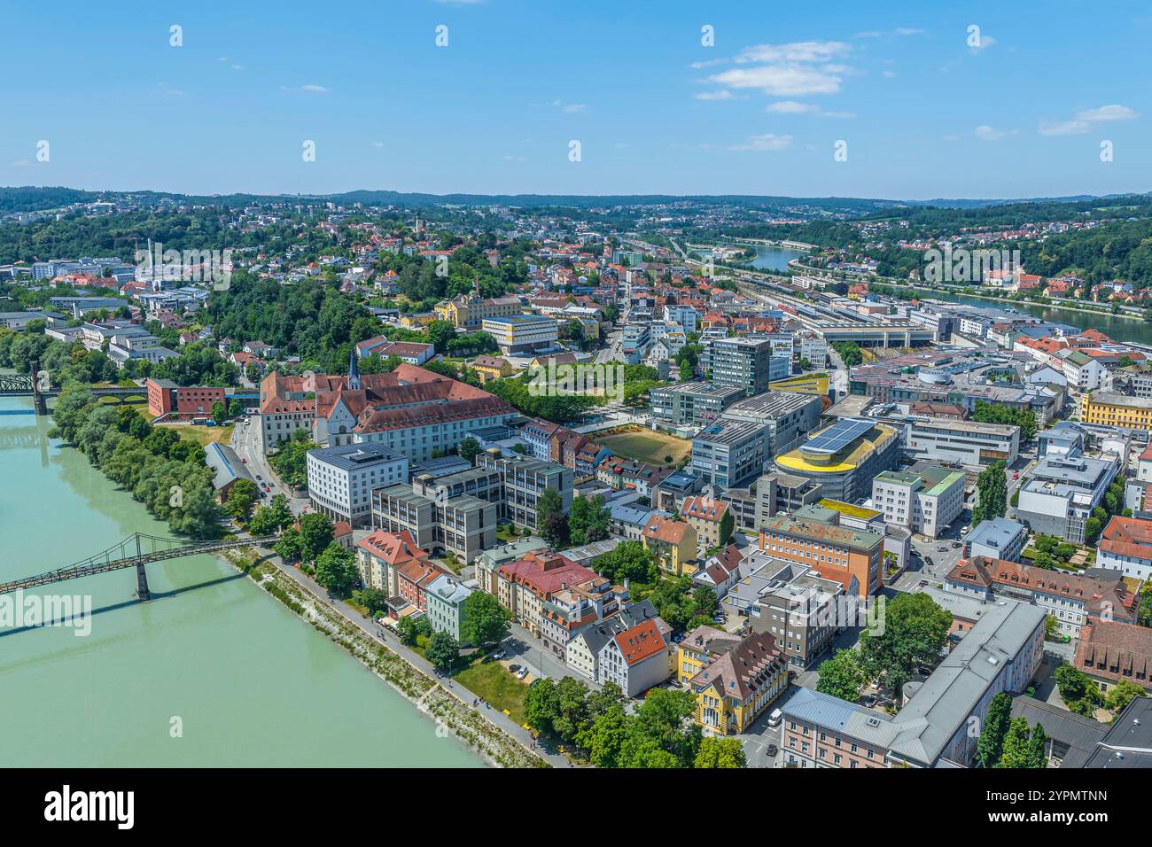 Aerial view of the three-river city of Passau in Lower Bavaria around ...