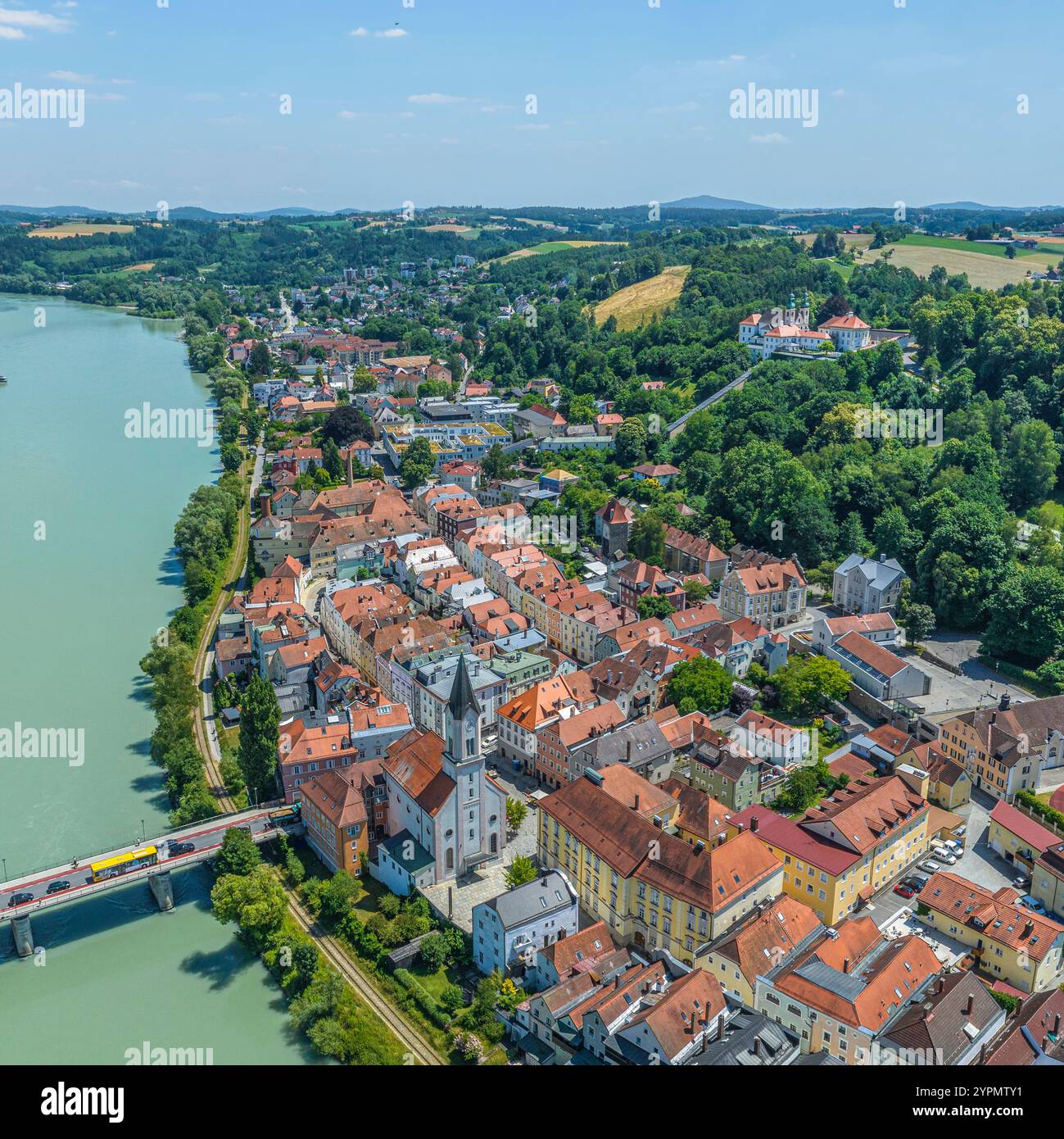 Aerial view of the three-river city of Passau in Lower Bavaria around ...