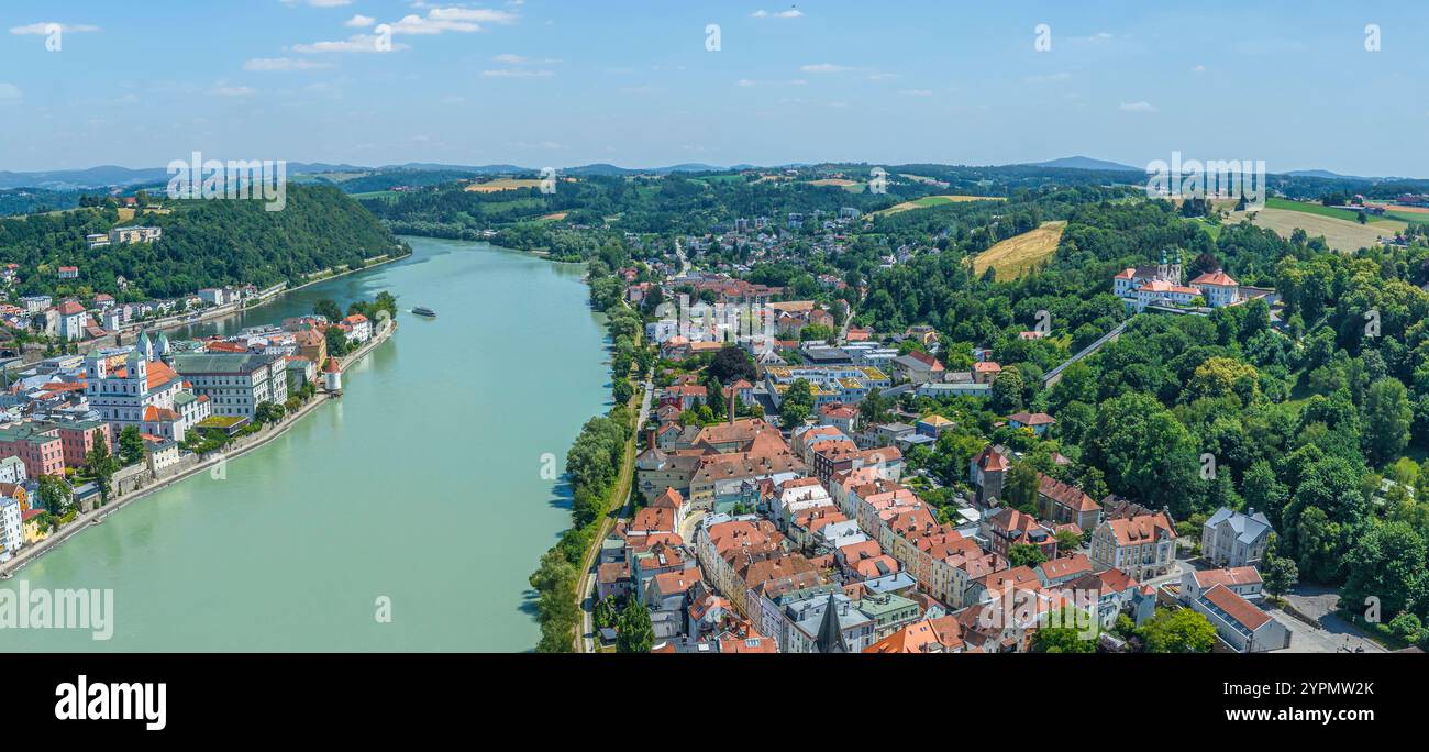 Aerial view of the three-river city of Passau in Lower Bavaria around ...