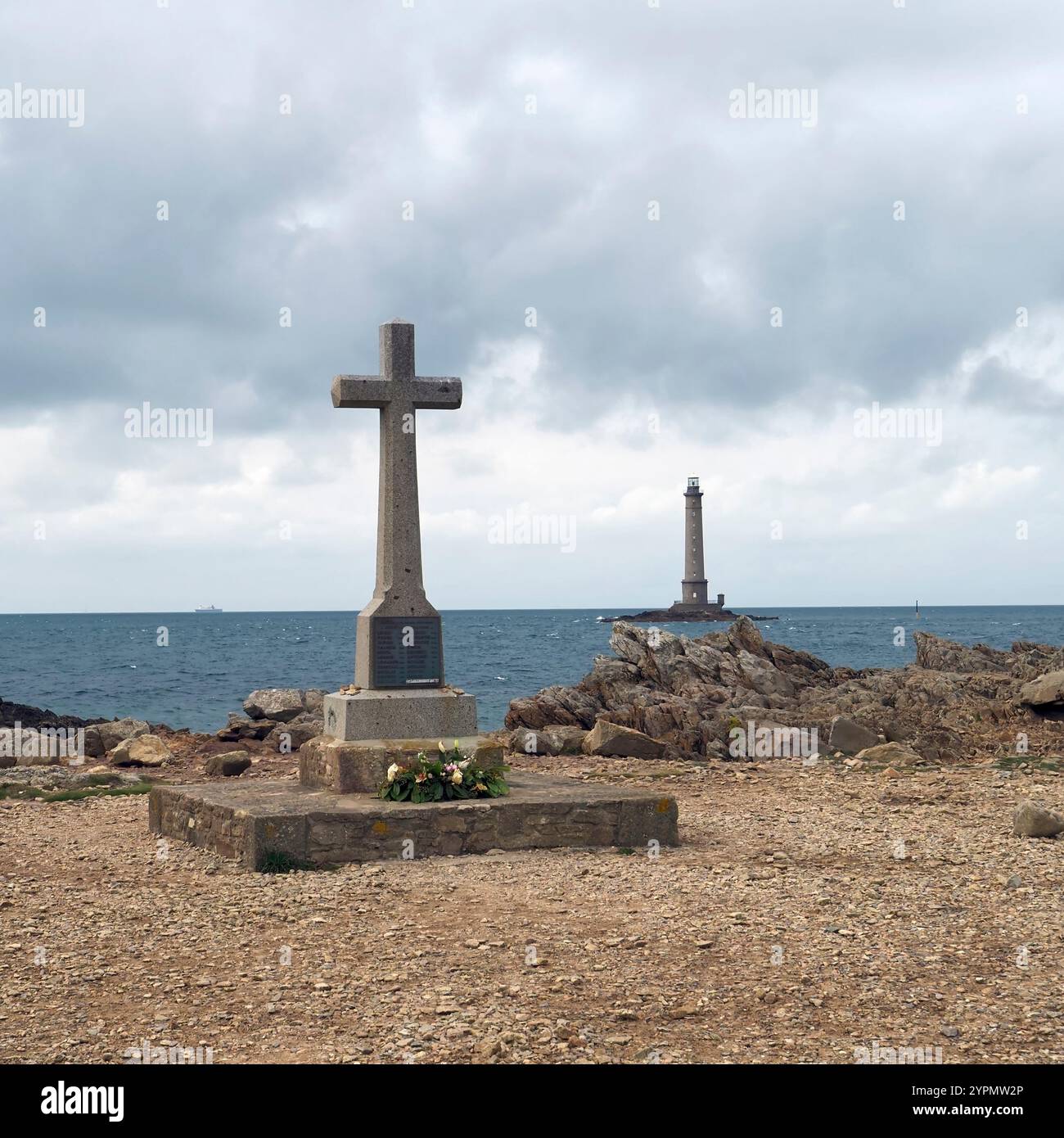 a stone cross memorial to the victims of the sinking of Vendemiarie on ...