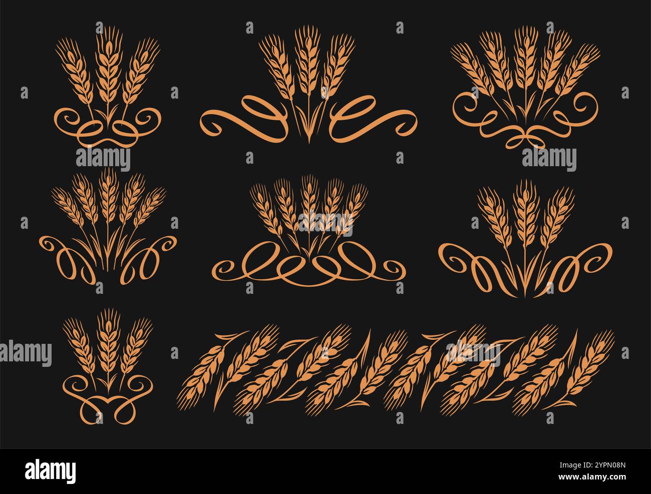 Wheat emblem symbols set. Decorative design elements for packaging or ...