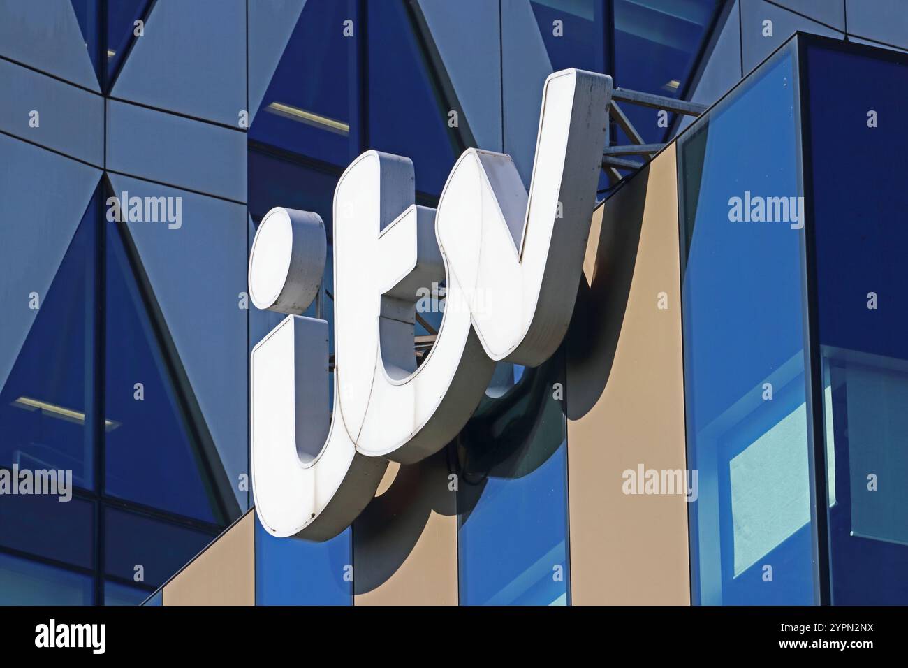ITV logo on building, Media City, Salford Quays Stock Photo - Alamy