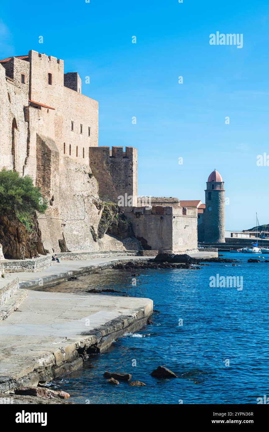 The Chateau Royale fortress in the old town centre of Collioure, Cote ...