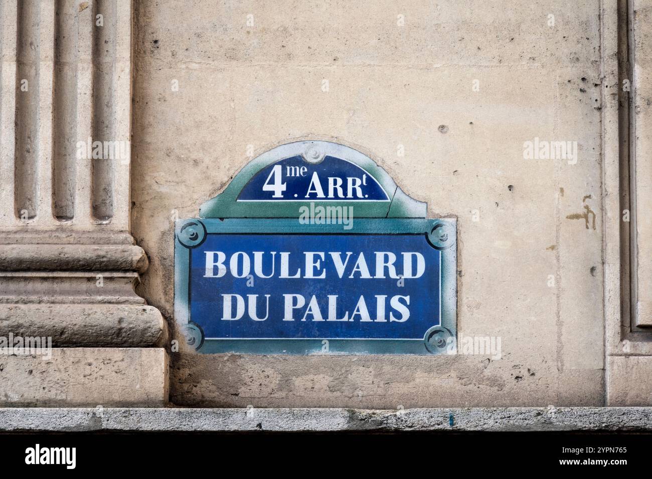Old French street name sign for the Boulevard du Palais on the Île de ...