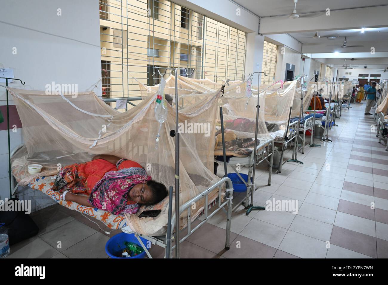 Patients suffering from dengue fever receive treatment inside the ...