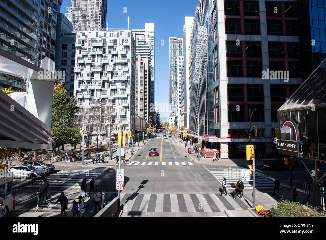 Looking north on John Street from Front Street West in downtown Toronto ...
