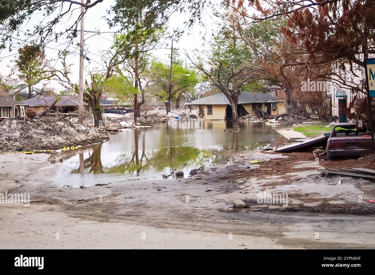New Orleans, Louisiana, USA - November, 2005: Standing water, destroyed ...