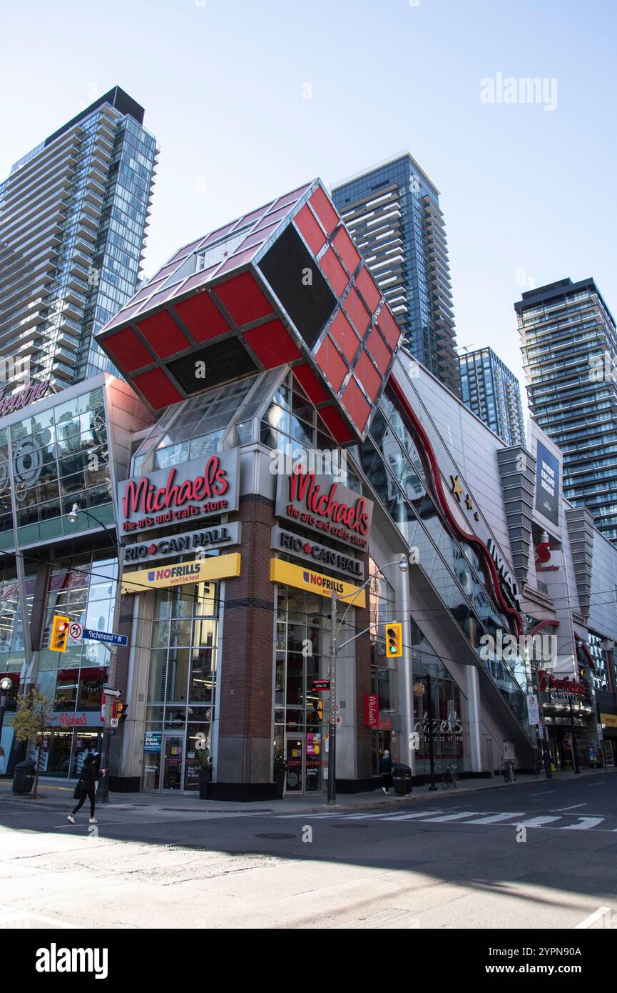 Michael's Arts & Crafts red Rubik's cub store sign on John Street in ...