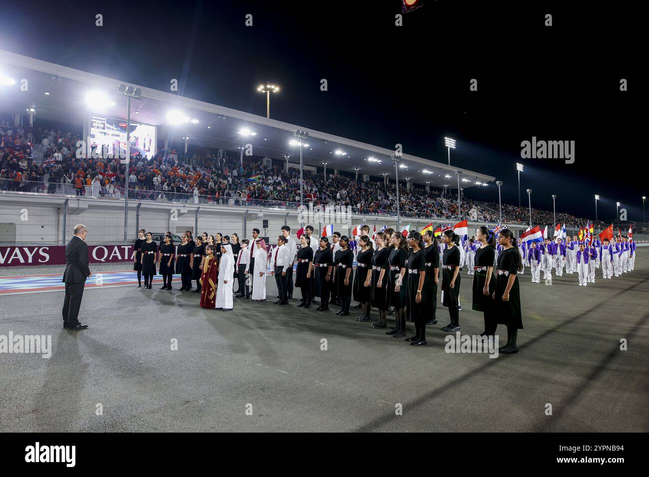 Starting grid during the national anthem during the Formula 1 Qatar Airways Qatar Grand Prix ...