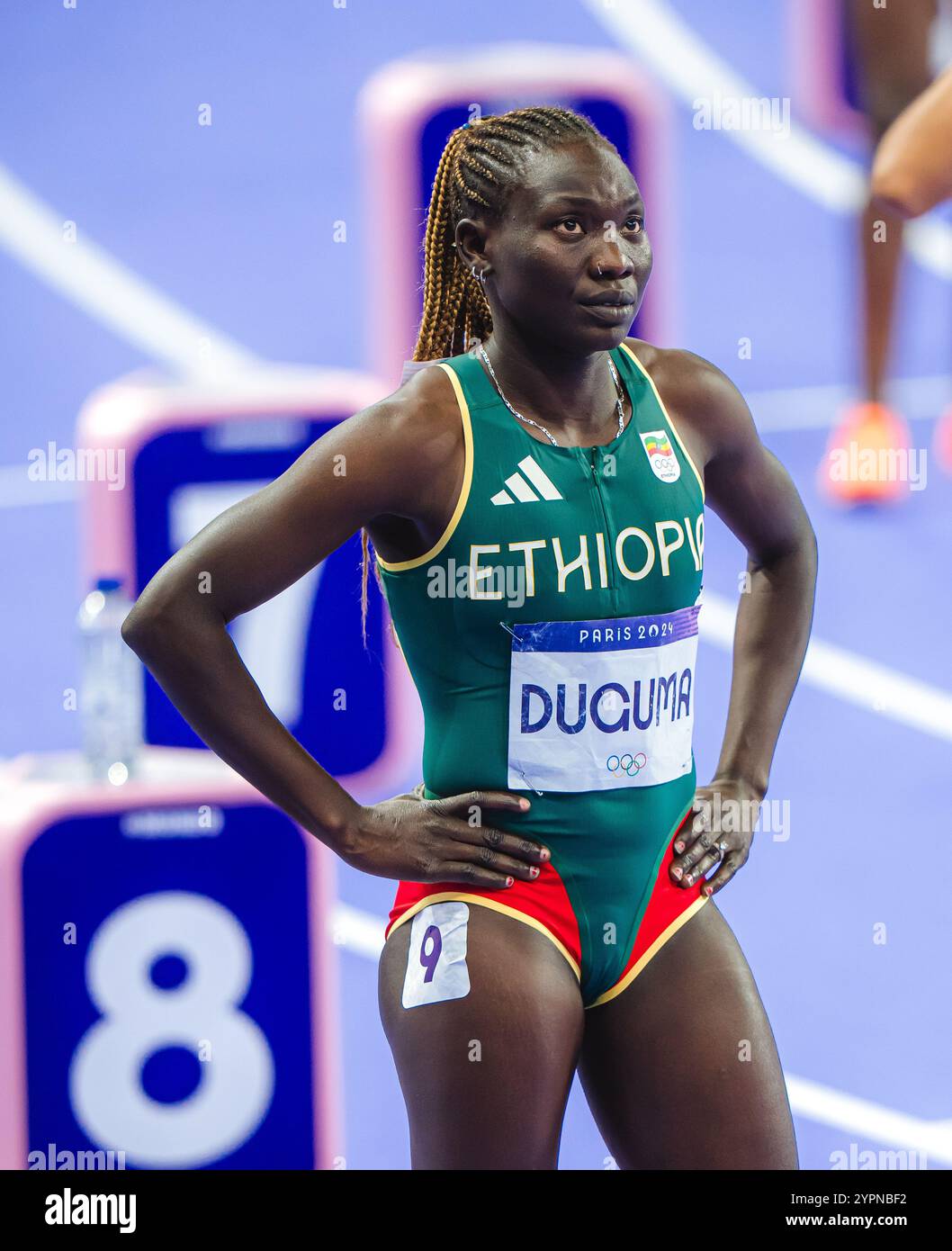 Tsige Duguma participating in the 800 meters at the Paris 2024 Olympic ...