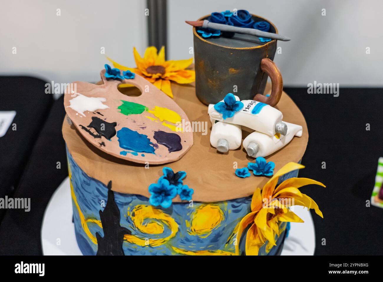 Artistic colorful handmade chocolate cakes. Cakes with a lot of ...