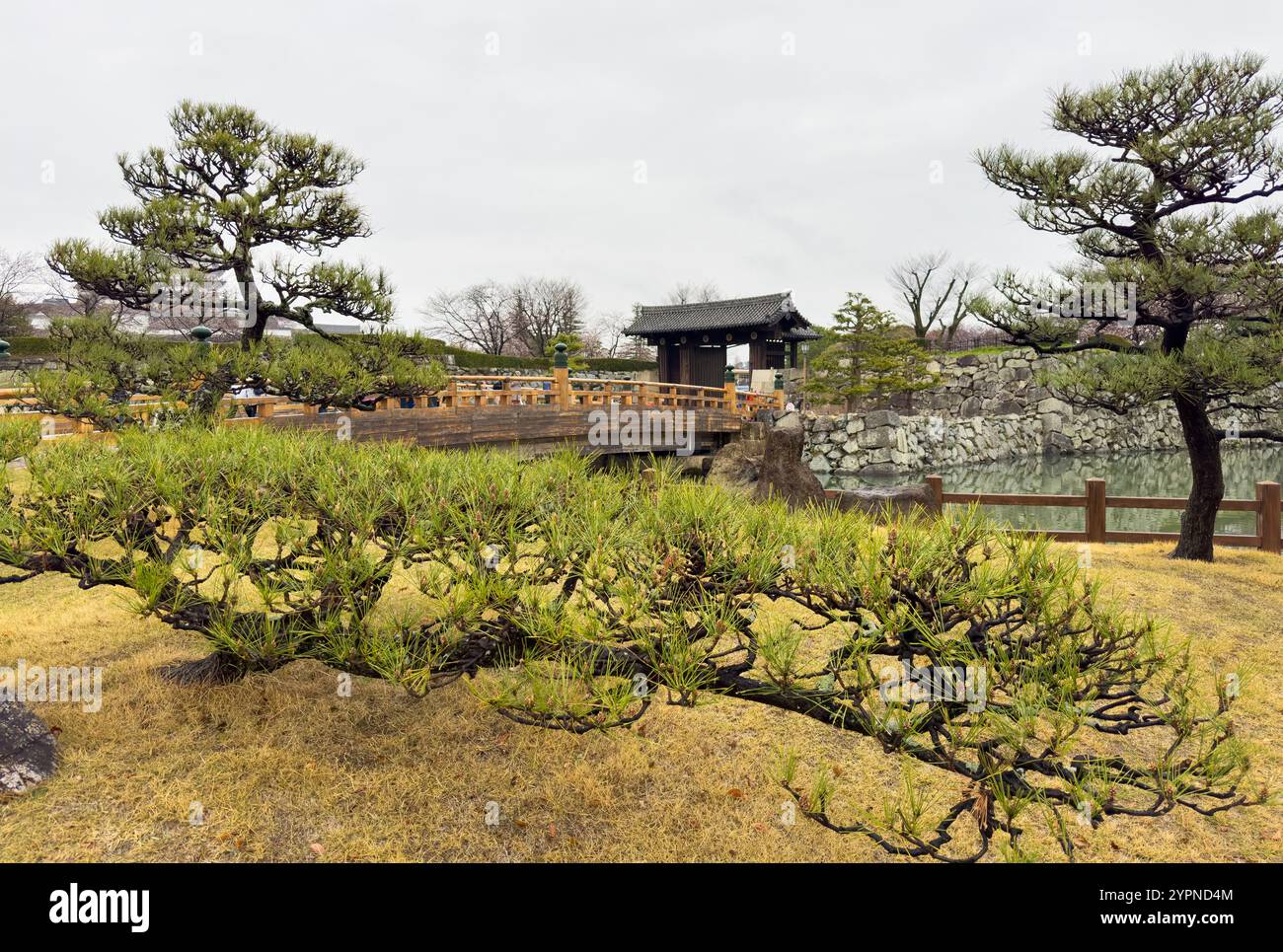 Himeji white Heron castle Japan. Sakuramon bridge at the Otemon ...