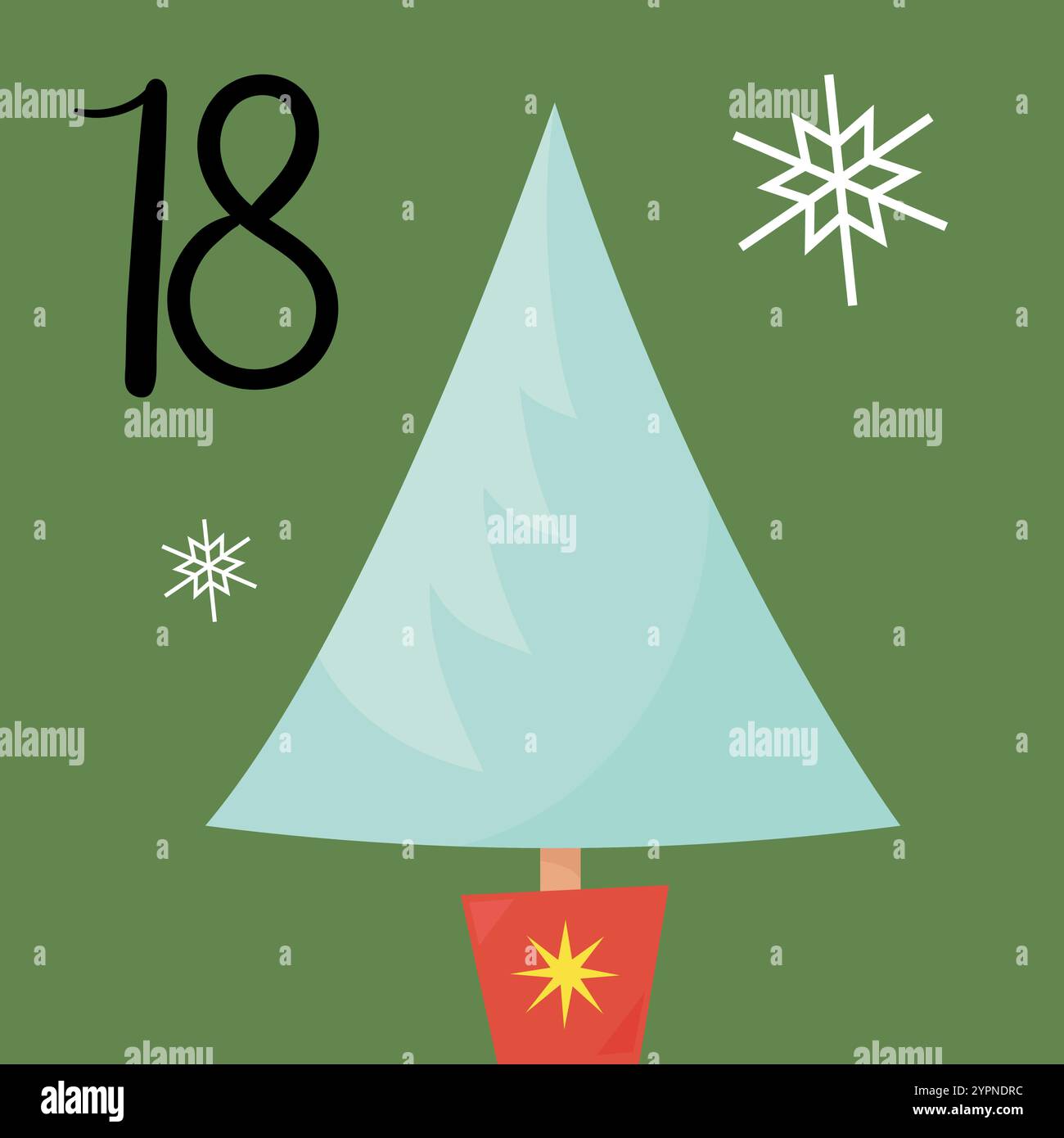 Christmas advent calendar with Christmas tree and snowflake. 18th of ...