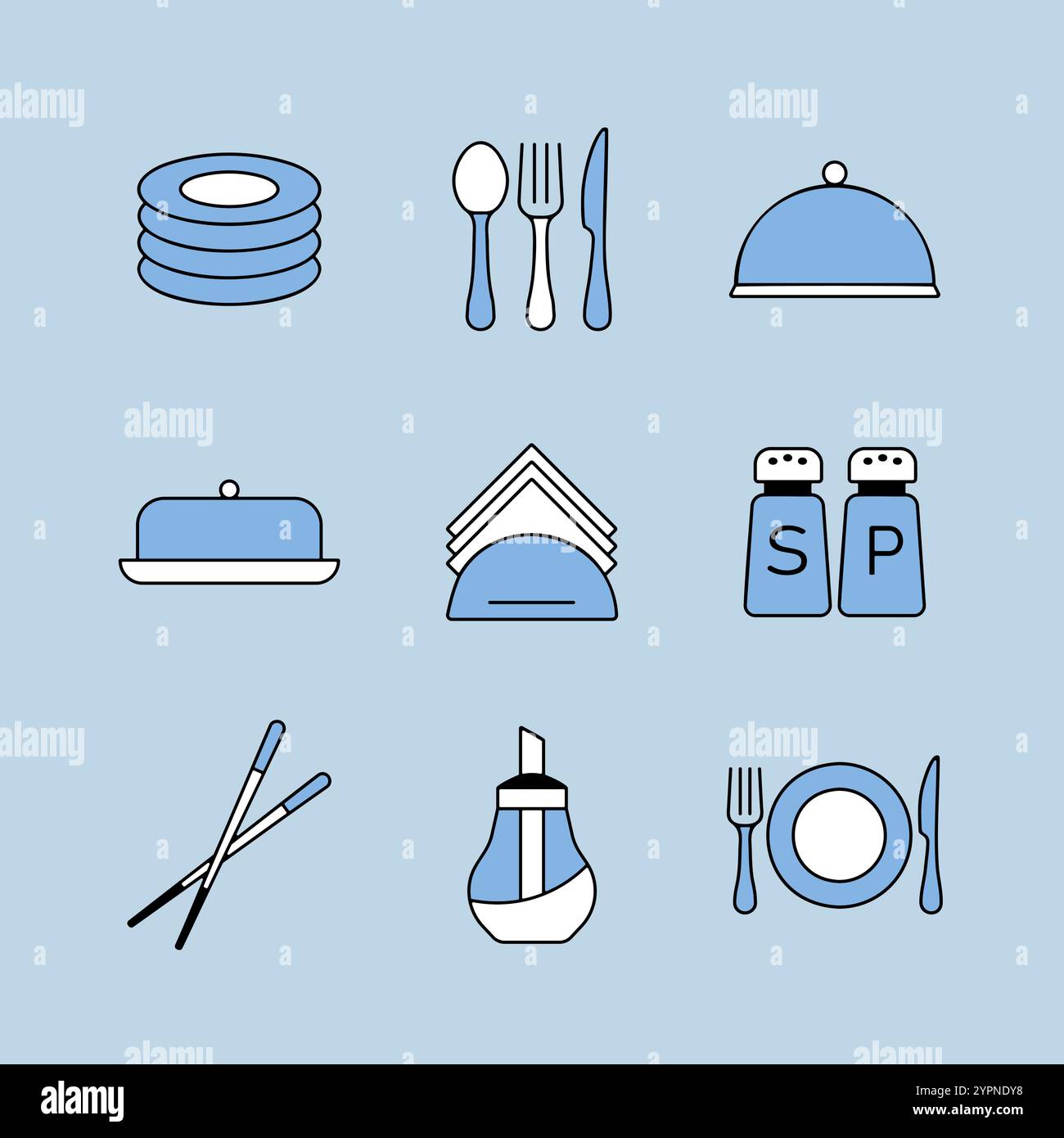 Restaurant vector isolated icon set. Serving food sign. Graph symbol ...