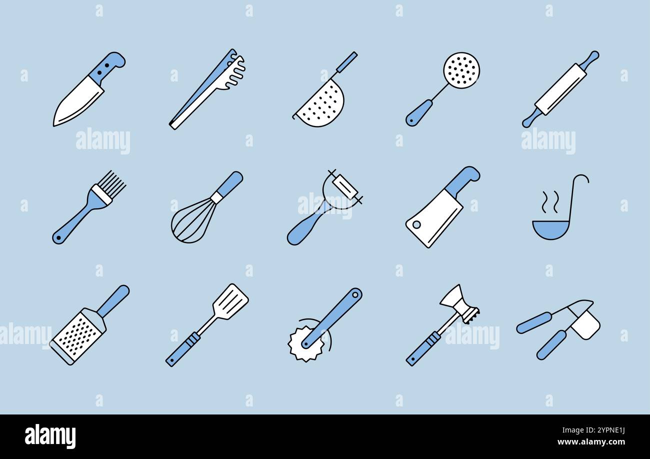 Kitchenware and kitchen vector isolated icon set. Graph symbol for ...