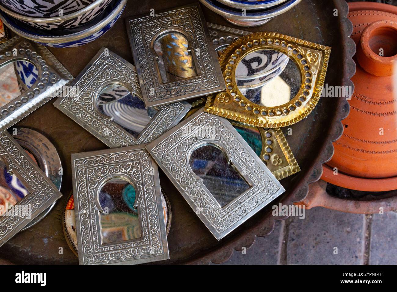 Background. Close up. Small mirrors in decorative frames. Craft ...