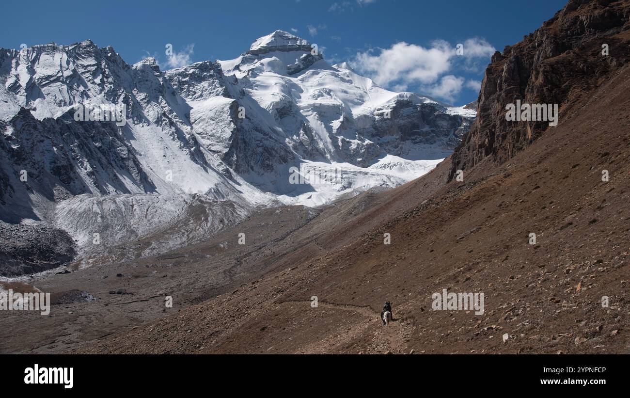 Pilgrims travelling towards Gauri Kund at the base of Adi Kailash ...