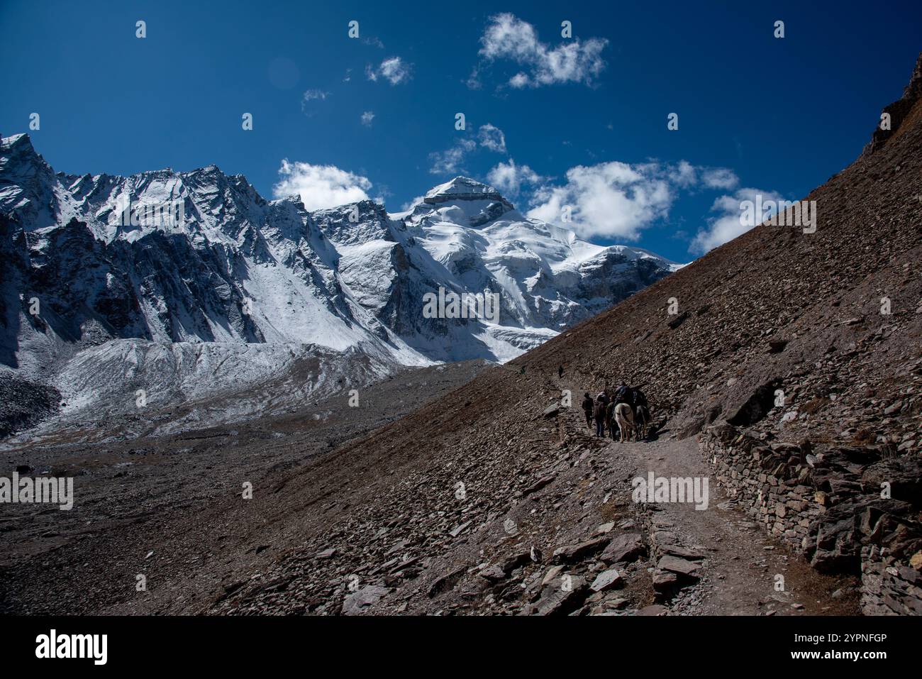 Pilgrims travelling towards Gauri Kund at the base of Adi Kailash ...