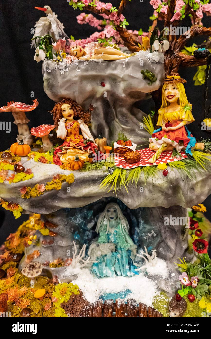 Artistic colorful handmade chocolate cakes. Cakes with a lot of ...