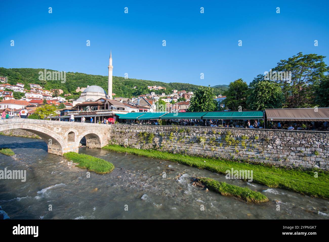 Prizren, Kosovo - June 30. 2023: The old stone bridge across river ...