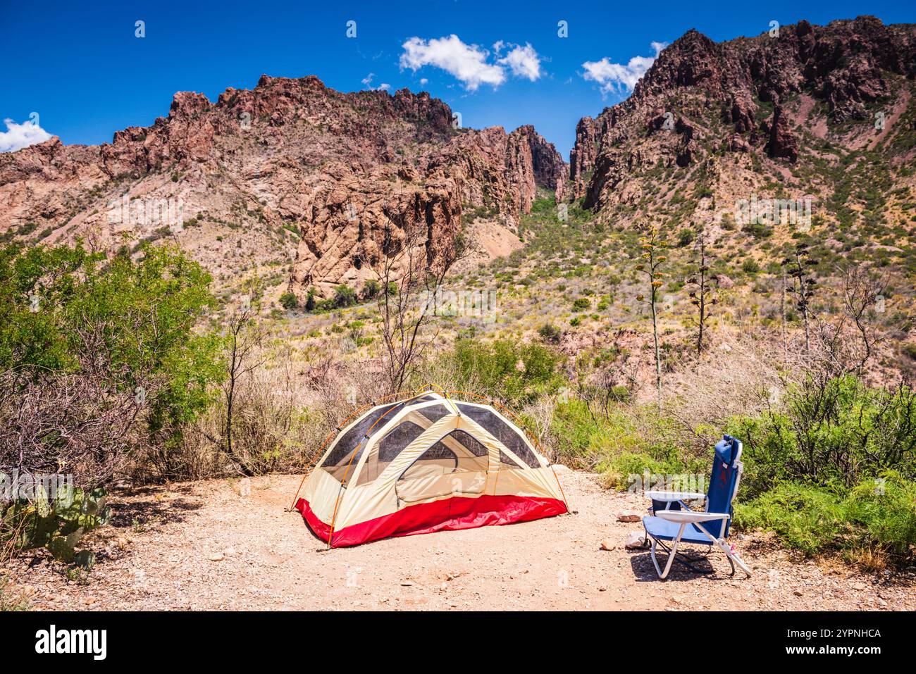 Tent and camp chair at Chisos Basin Campground in Big Bend National ...