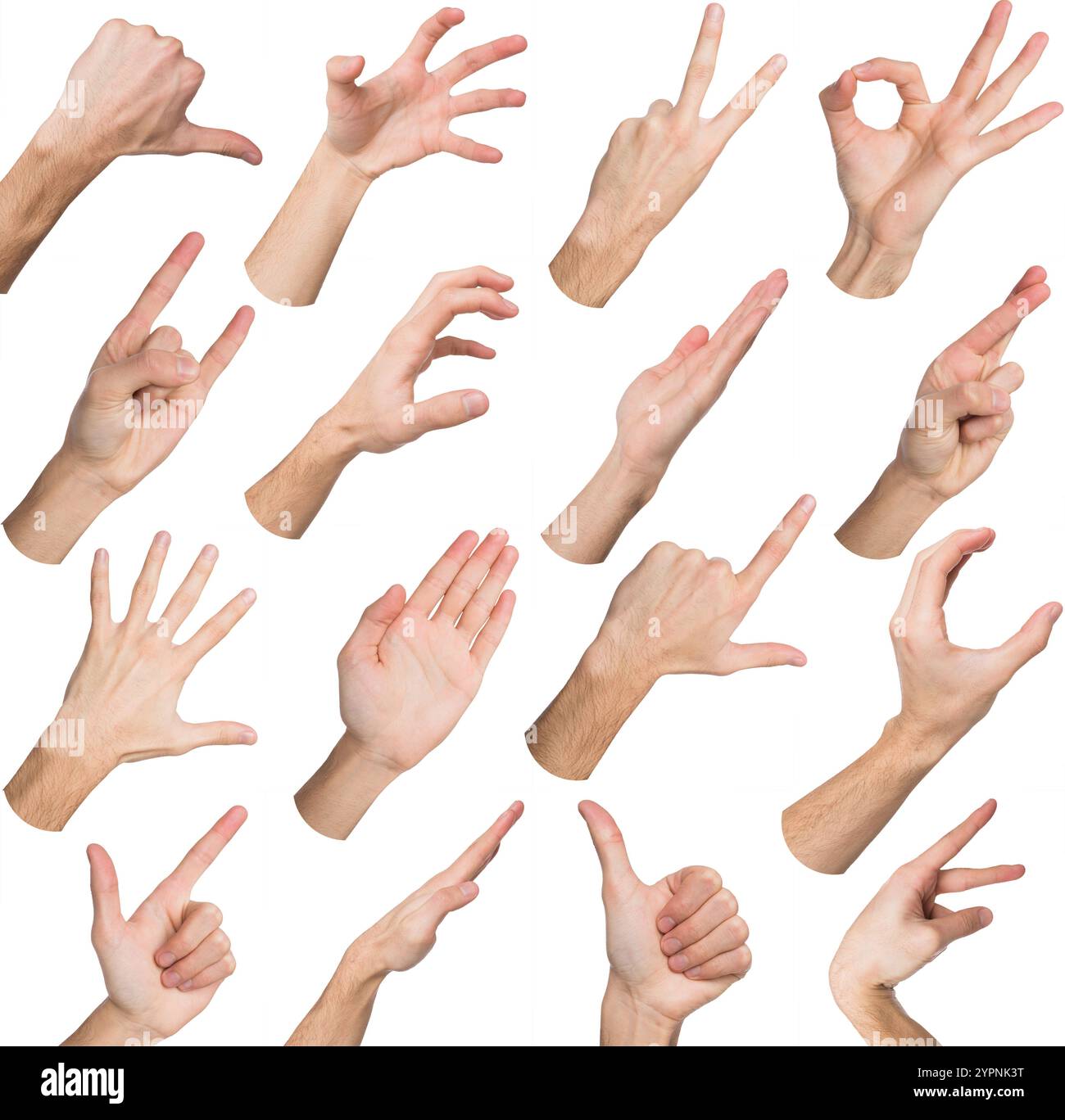 Set of white male hands showing symbols Stock Photo - Alamy